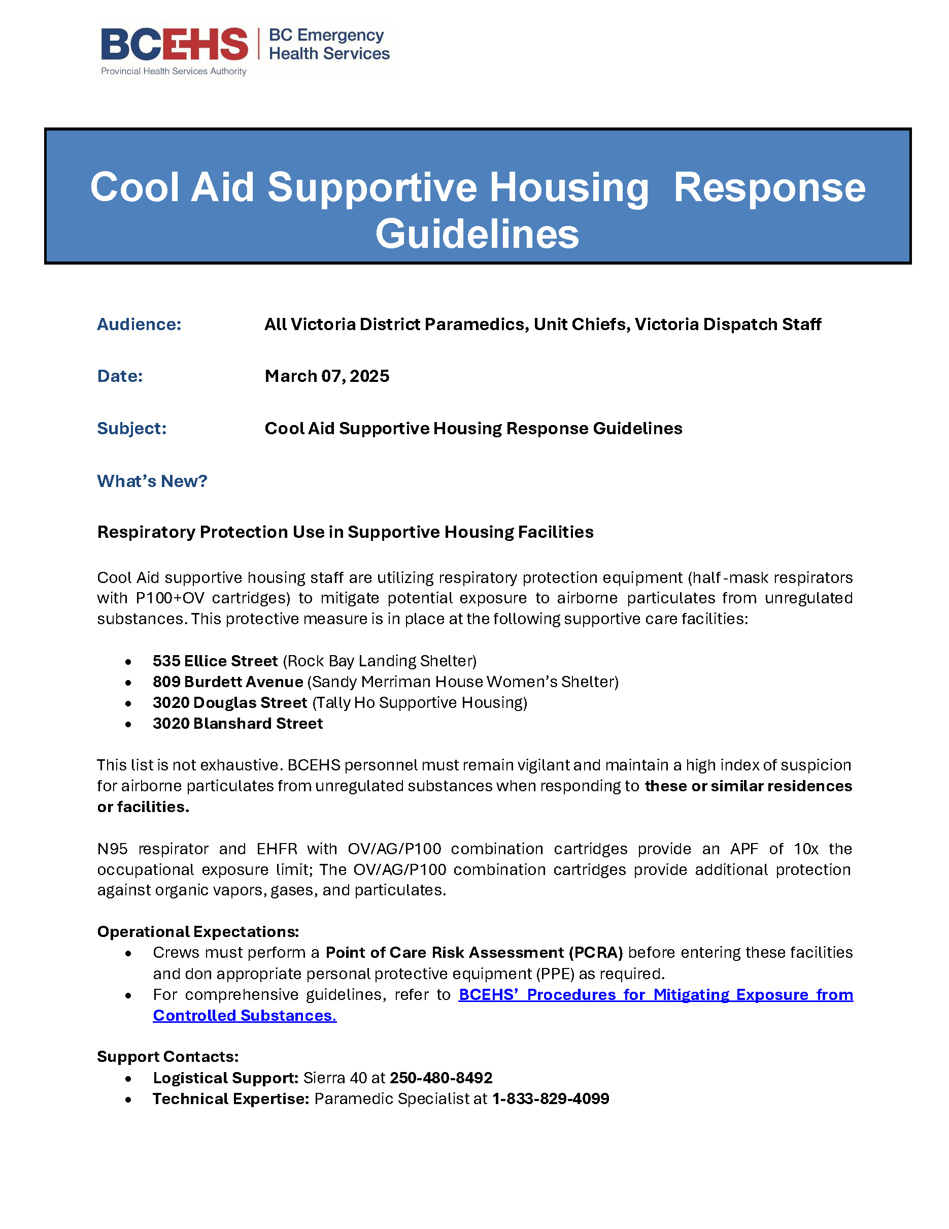 Victoria Operations - Cool Aid Supportive Housing Guidelines